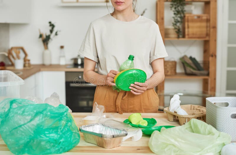 Woman Sorting the Plastic at Home Stock Image - Image of working ...