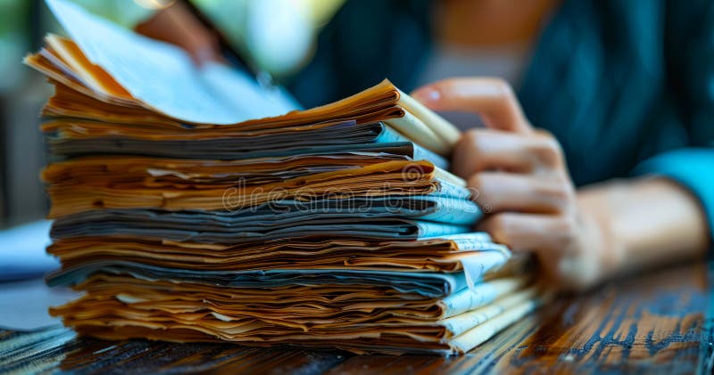 Woman is Sorting through Stack of Bills Stock Image - Image of files ...