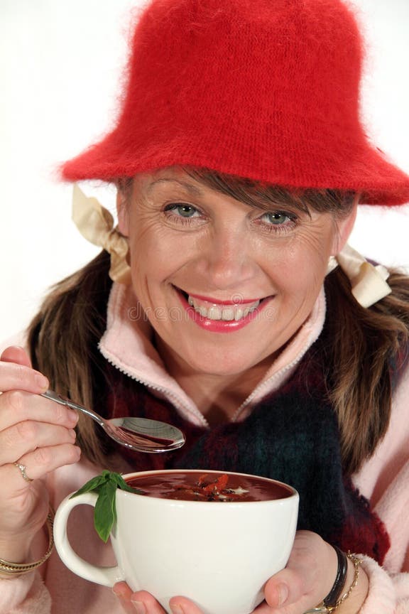 Woman with Soup stock image. Image of lighthearted, lady - 9996669