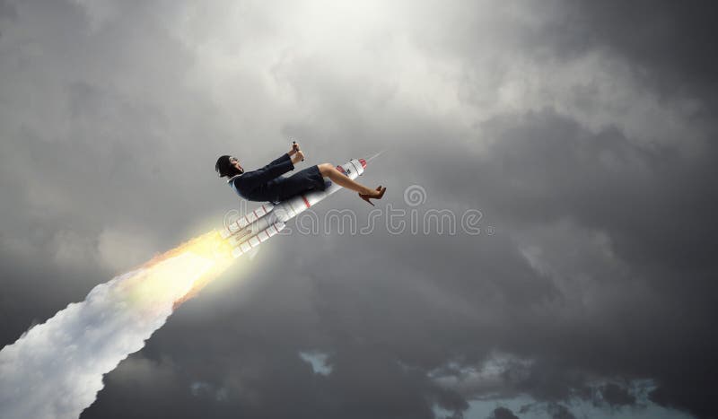 Woman on Space Rocket . Mixed Media Stock Photo - Image of active ...