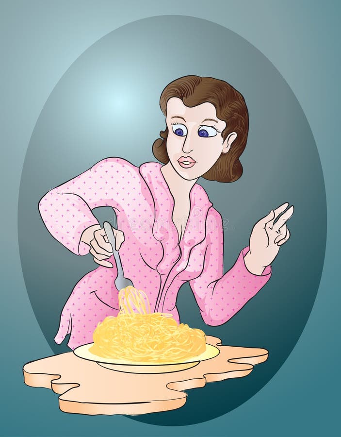 Woman with spaghetti stock illustration. Illustration of dinner - 23830212