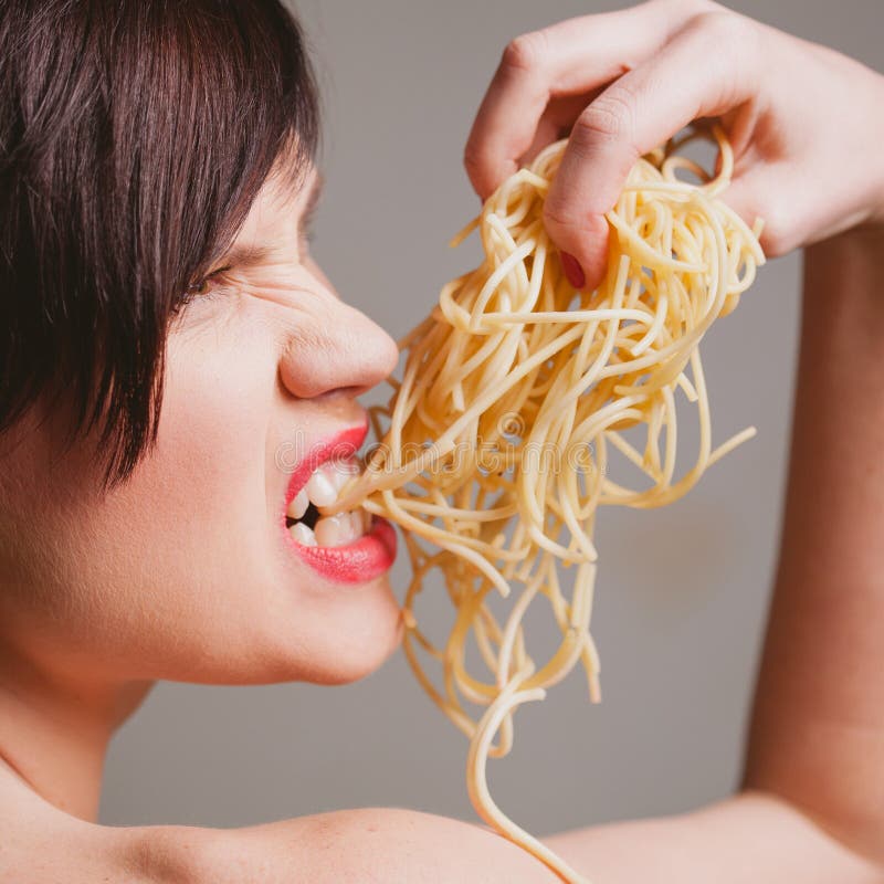 Woman with spaghetti stock photo. Image of girl, happiness - 49943712