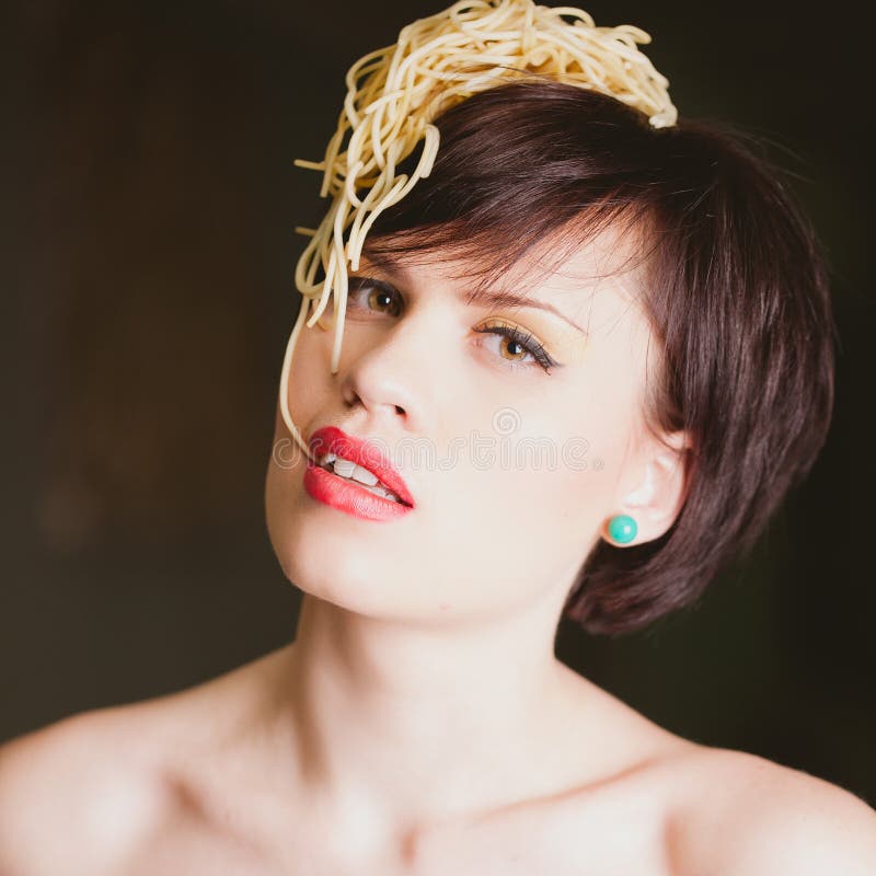 Woman with spaghetti stock image. Image of beauty, dinner - 49943733