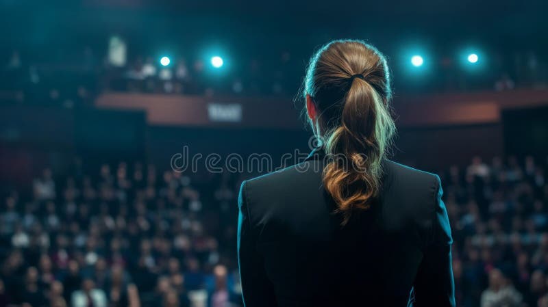 Woman Speaker Facing Audience on Stage Stock Illustration ...