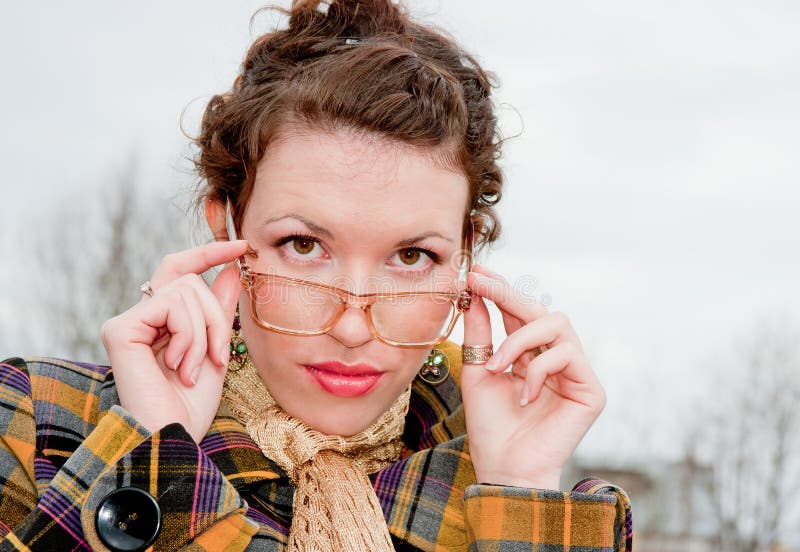 Woman in Spectacles on a Walk in the Park Stock Photo - Image of ...
