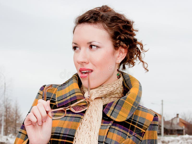 Woman in Spectacles on a Walk in the Park Stock Image - Image of ...