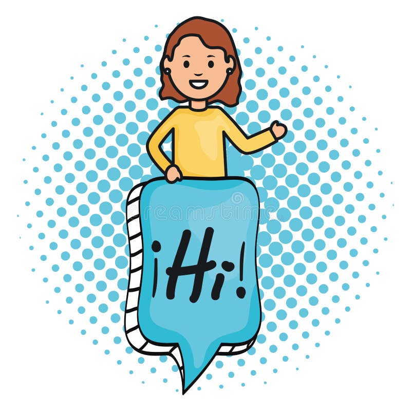 Woman and Speech Bubble with Hi Message Stock Vector - Illustration of ...