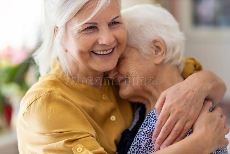 Woman Hugging Her Elderly Mother Stock Image - Image of care, fragile ...