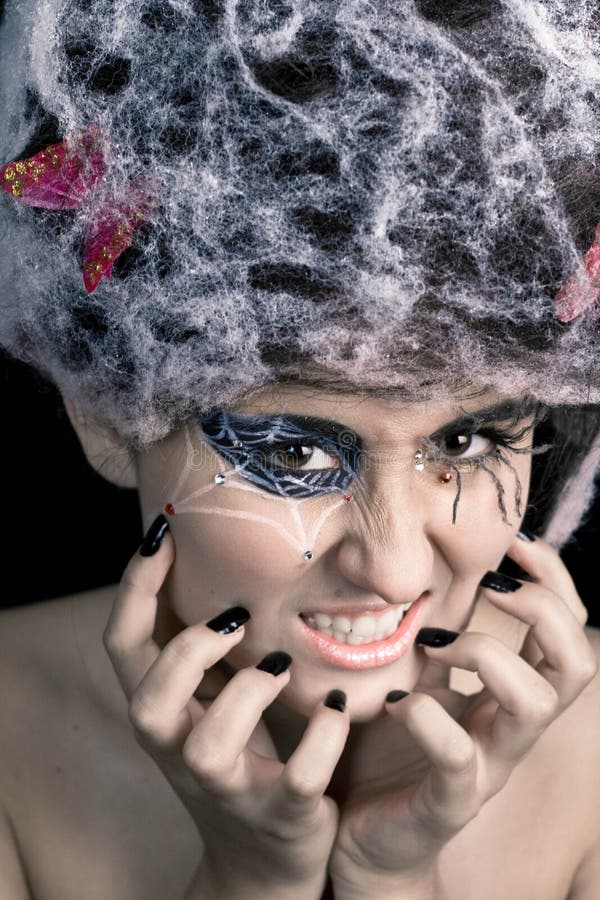 Woman with spider cobweb stock image. Image of spider - 19289643