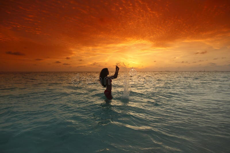 Woman Splashing In Sea Stock Image Image Of Caucasian 28633649