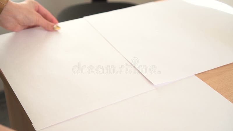 Woman Spread the White Paper on Work Table Stock Video - Video of clean ...