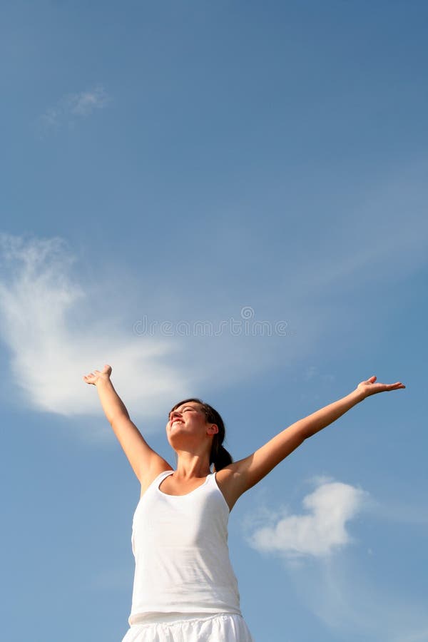 Woman Spreading Arms To Sky Stock Photo - Image of happiness, leisure ...