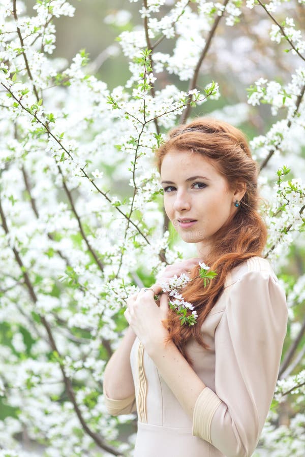 Woman in spring stock image. Image of cherry, floral - 29287007
