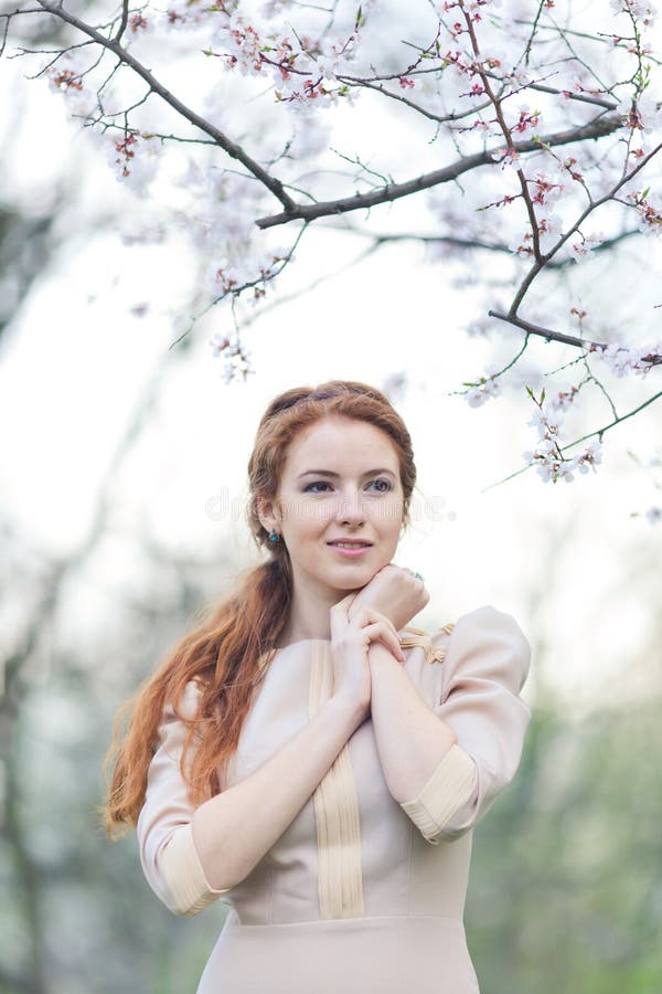 Woman in spring stock image. Image of cherry, floral - 29287007