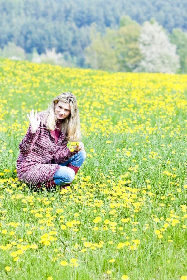Woman on spring meadow stock photo. Image of person, exteriors - 23868712