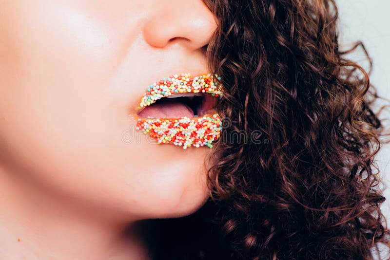 Woman With Sprinkle On Lips Stock Image - Image of person, nose: 111823785