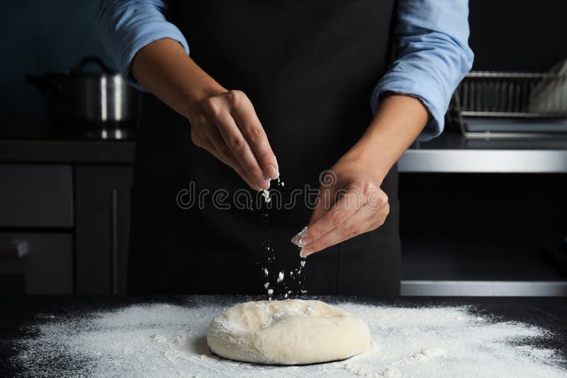 Woman Sprinkling Dough for Pastry with Flour Stock Image - Image of ...