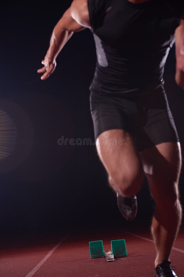 Woman Sprinter Leaving Starting Blocks Stock Image - Image of freedom ...