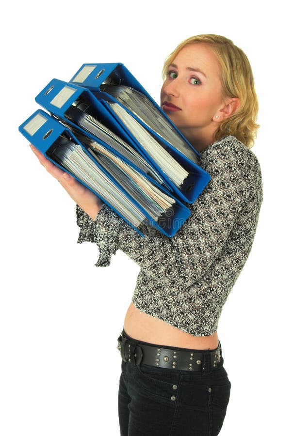 Woman with Stack of Folders Stock Image - Image of balancing, closeup ...