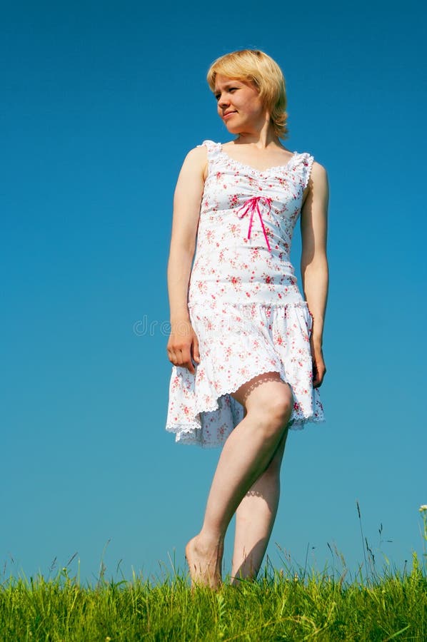 Woman Stand On Green Grass Picture. Image: 4542854