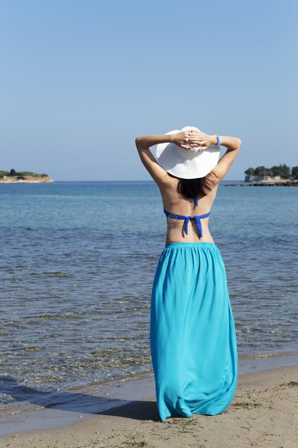 Woman Standing On A Pier And Looking Far Away Stock Image Image Of