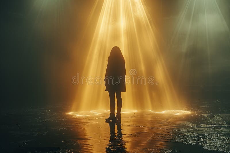 A Woman Standing in a Beam of Bright Light Stock Image - Image of ...