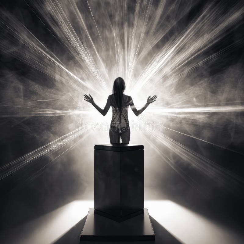 A Woman Standing in a Box in Space Generative AI Stock Illustration ...