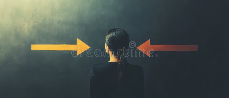 Woman Standing before Choices in a Creative Space Stock Photo - Image ...