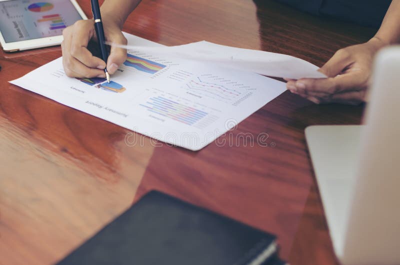 Woman Standing at Desk and Working Writing Document Hand Close Up ...