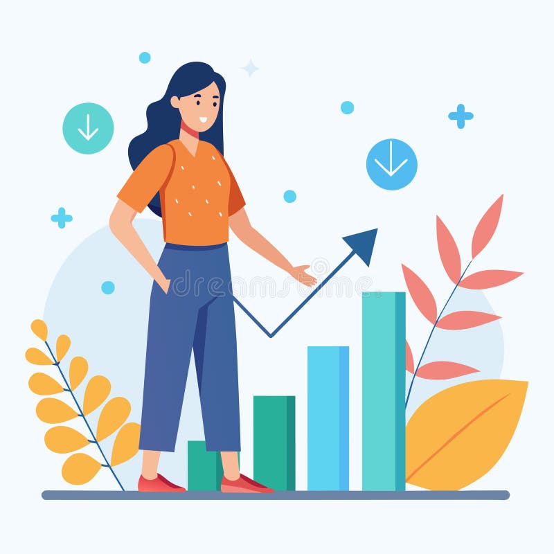 A Woman Standing in Front of a Bar Chart, Analyzing Data, Women Growth ...