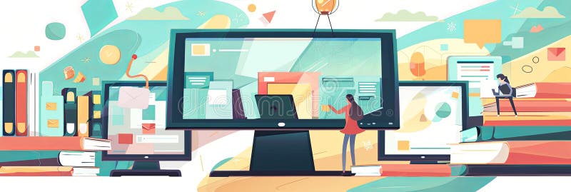 A Woman is Standing in Front of a Computer Monitor, Engaged in an ...