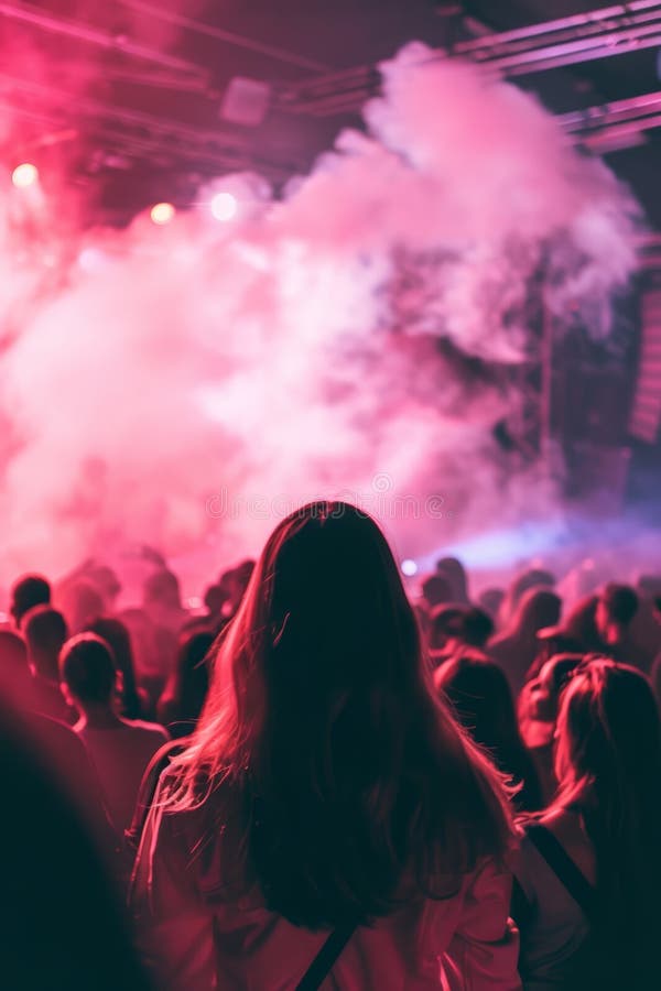 A Woman Standing in Front of a Crowd Watching Smoke, AI Stock Image ...