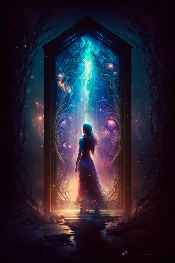 Woman Standing in Front of Doorway. Generative AI Stock Illustration ... Woman Standing in Front of Doorway. Generative AI Stock Illustration ...