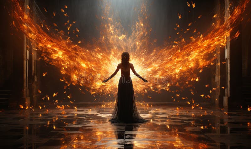 Woman Standing in Front of Fire-Filled Room Stock Photo - Image of ...