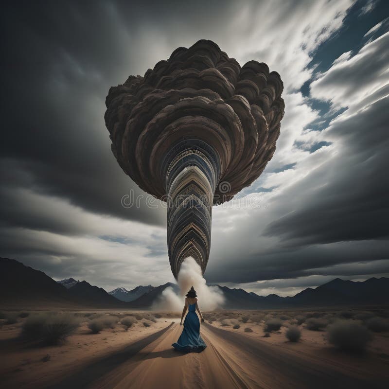 A Woman Standing in Front of a Giant Tornado. Generative Ai Stock Photo ...