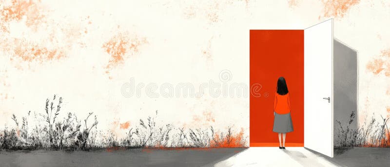 "WOMAN STANDING in FRONT of an OPEN DOOR, SYMBOLIZING CHOICE and NEW ...