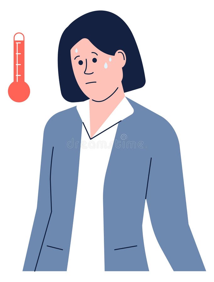 A Woman is Standing in Front of a Thermometer with a Sad Expression on ...