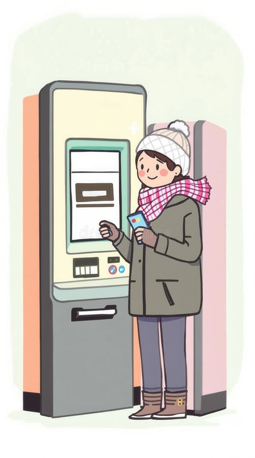 A Woman is Standing in Front of a Vending Machine Stock Illustration ...