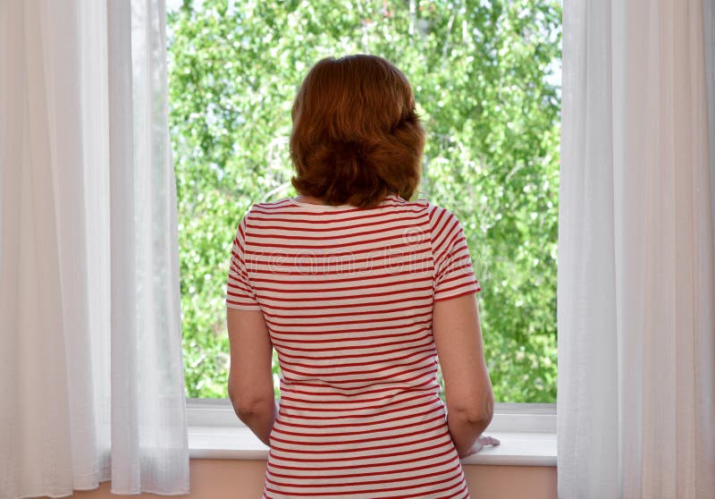 306 Back Woman Standing Looking Out Window Stock Photos - Free ...