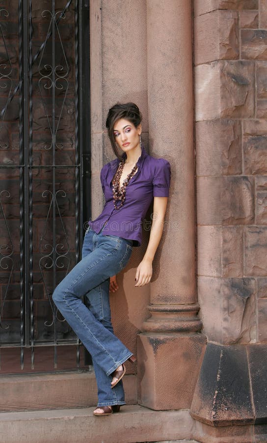 Woman Standing Near a Column Stock Image - Image of column, background ...