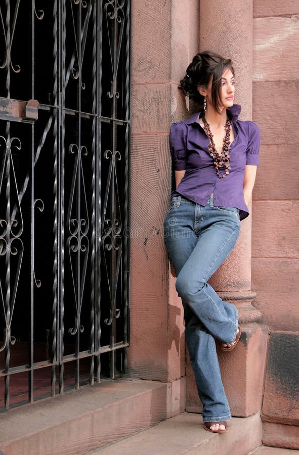 Woman Standing Near a Column Stock Photo - Image of gorgeous, beauty ...