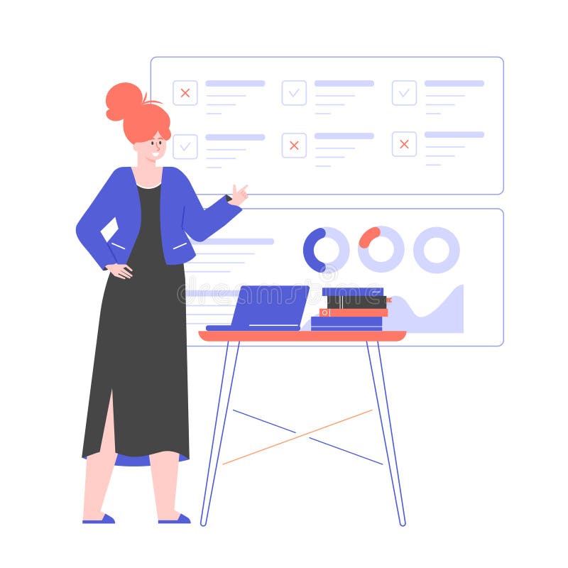 Woman is Standing Next To the Desk. Stock Vector - Illustration of ... Woman is Standing Next To the Desk. Stock Vector - Illustration of ...