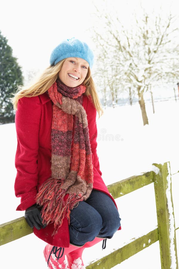 Woman Standing Outside in Snowy Landscape Stock Photo - Image of woman ...