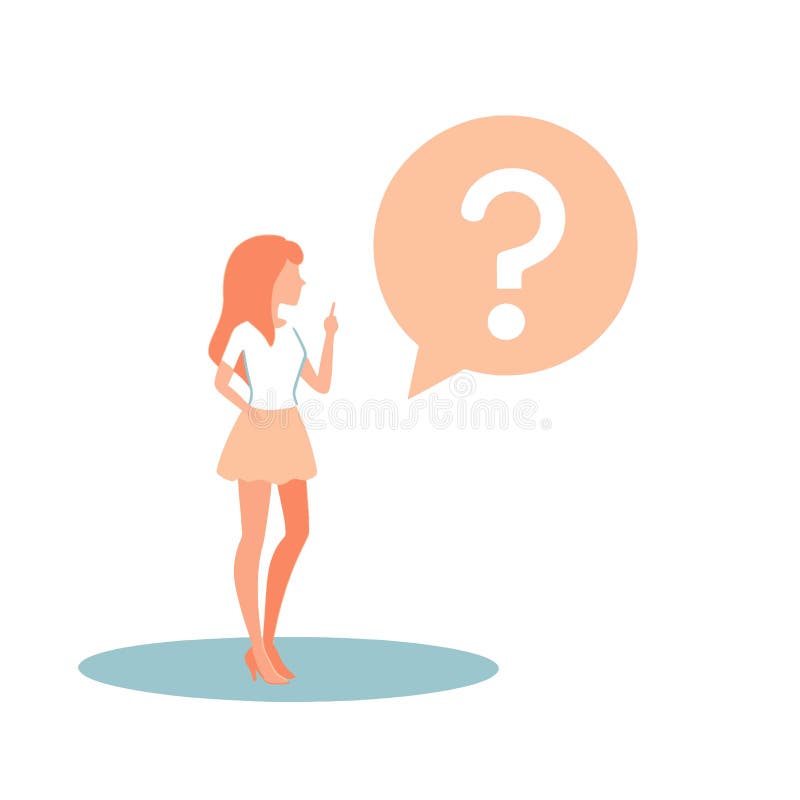 Woman Standing beside a Question Mark Bubble Minimal Vector Stock ...