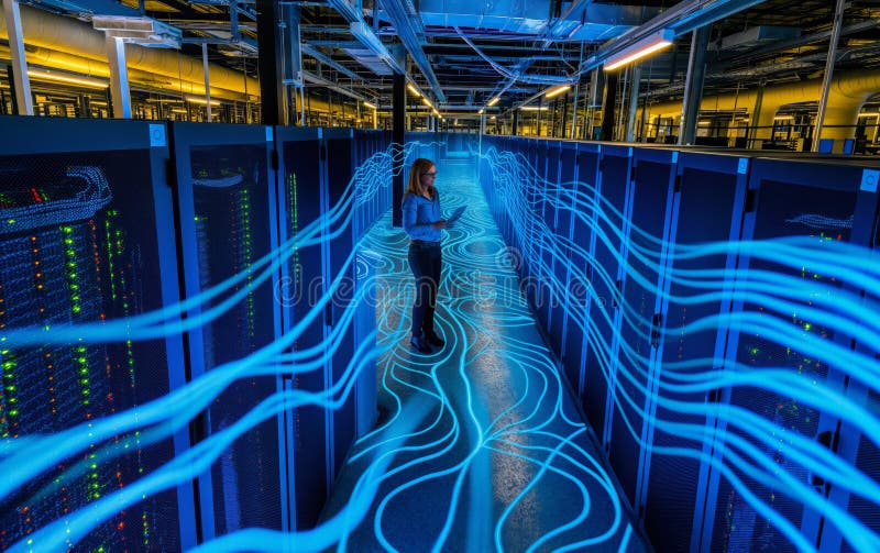 Woman Standing in Server Room Stock Photo - Image of digital, female ...