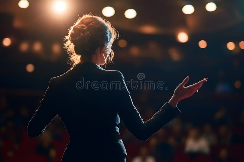 Woman Giving Speech on Stage Stock Image - Image of woman ...
