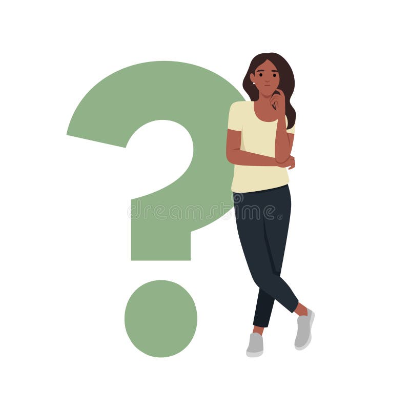 Woman Standing and Thinking beside a Question Mark Stock Illustration ...