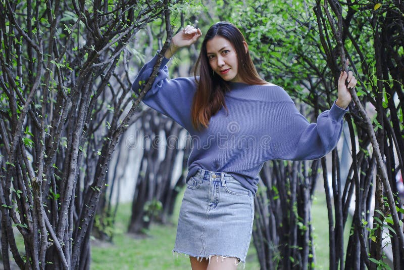 Woman Standing Under the Tree Stock Image - Image of lifestyle, person ...