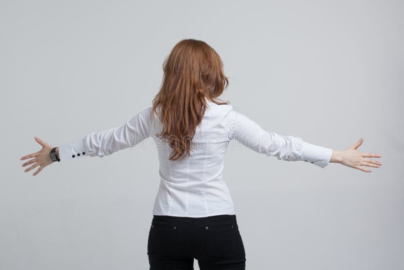 Woman Stands Back and Raised Her Arms To the Side Stock Image - Image ...