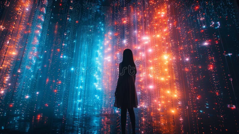 Woman in Illuminated Data Space Stock Image - Image of matrix ...